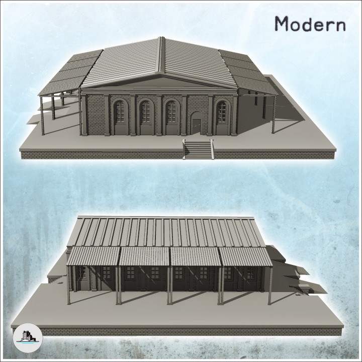 3D Printable Platform shed with access ramps and awnings (16) - Modern ...