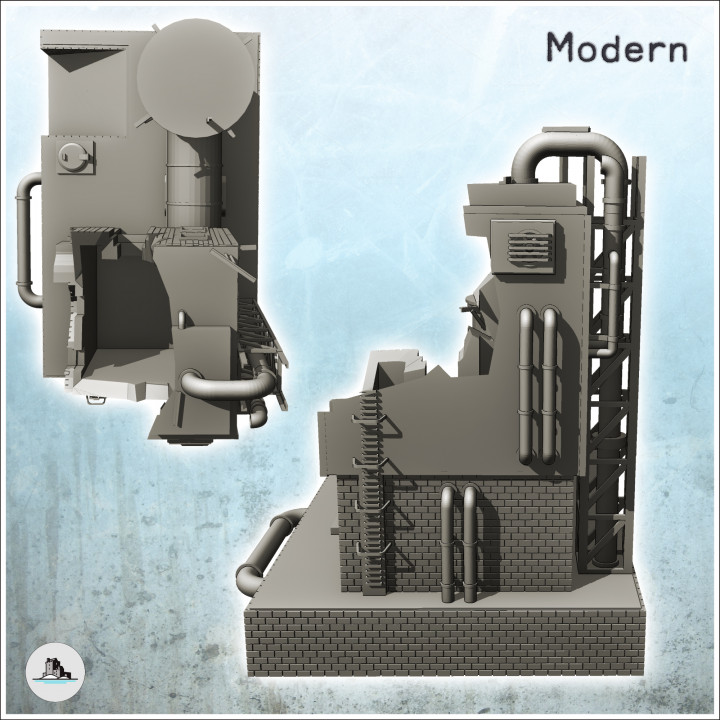 3D Printable Brick industrial plant on platform with auxiliary tank and ...