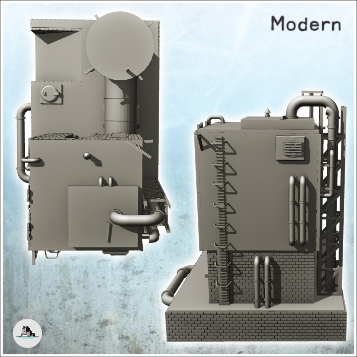 3D Printable Brick industrial plant on platform with auxiliary tank and ...