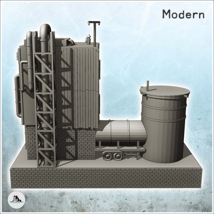 3D Printable Brick industrial plant on platform with auxiliary tank and ...