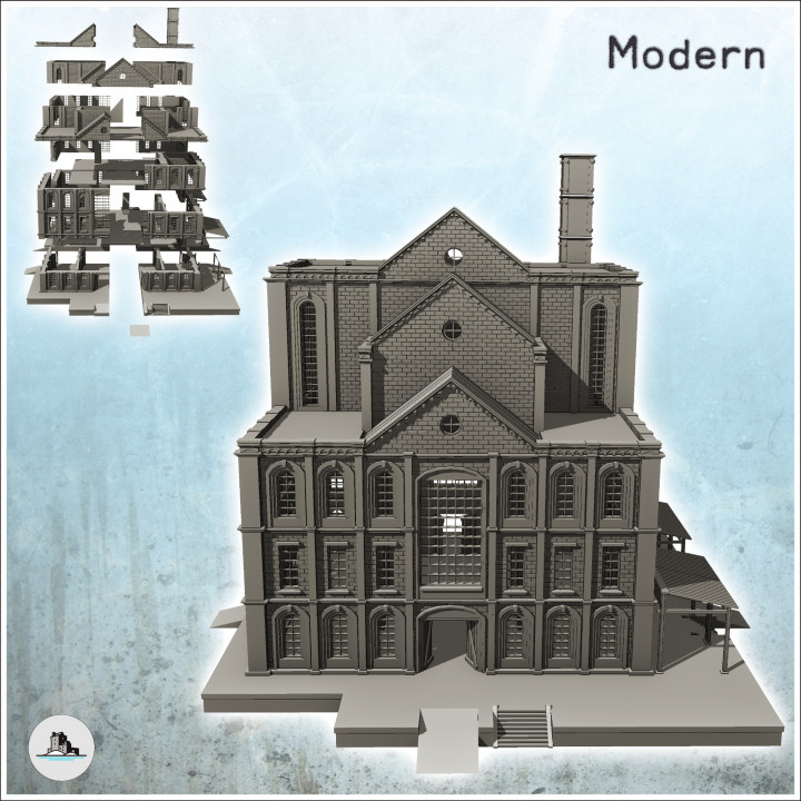3D Printable Large multi-storey brick factory on platforms with ...