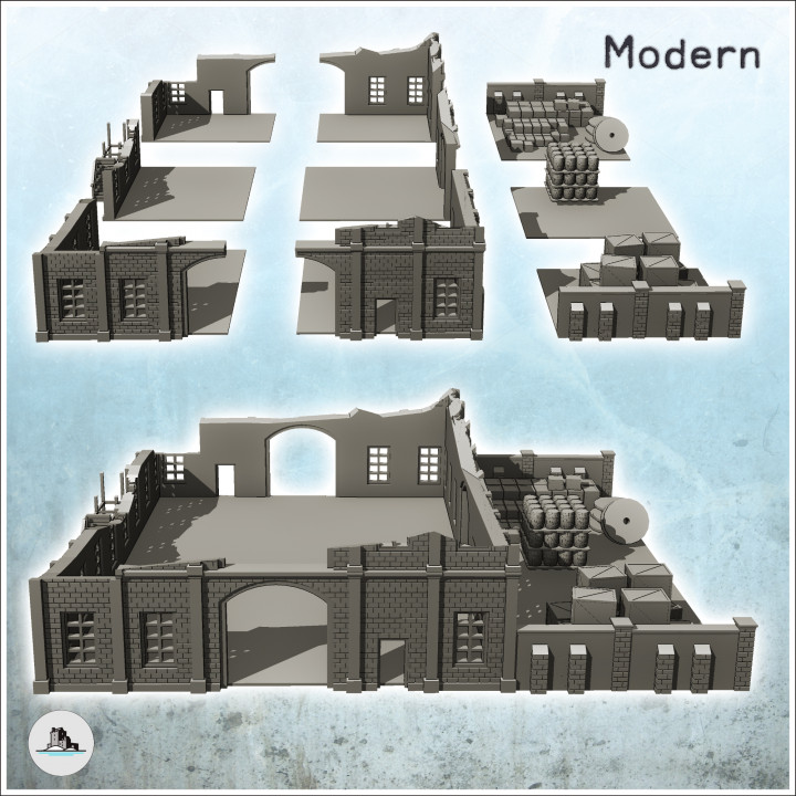 3D Printable Large multi-storey brick industrial warehouse with outdoor ...