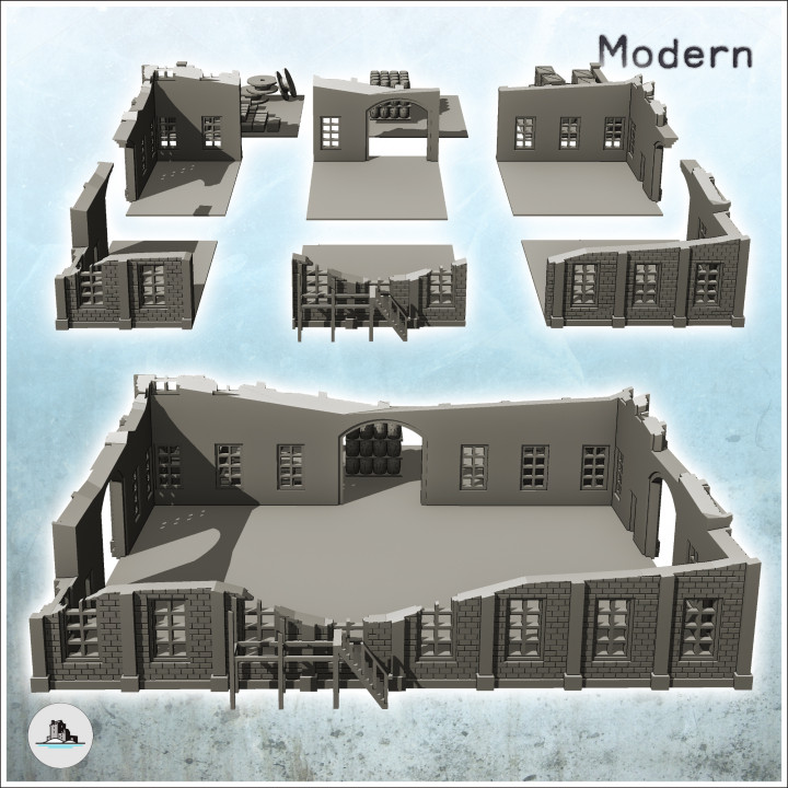 3D Printable Large multi-storey brick industrial warehouse with outdoor ...