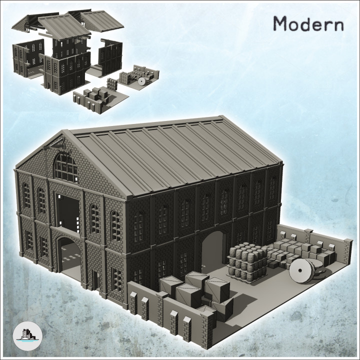 3D Printable Large multi-storey brick industrial warehouse with outdoor ...