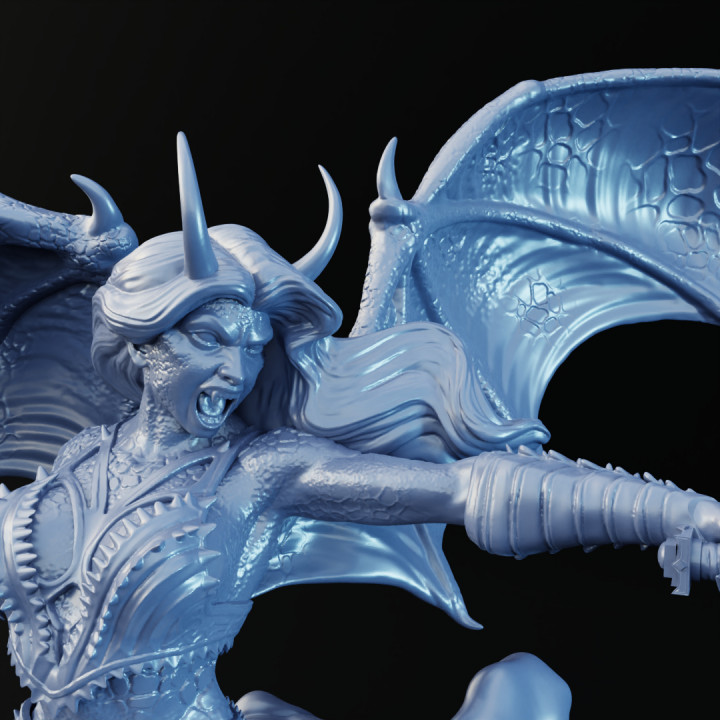 3D Printable She Devil With Horns and Sword by Salvador Baixauli