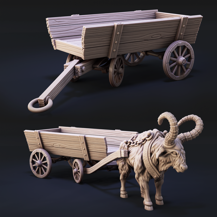 3D Printable Ox and Cart by The Forge of Many Things