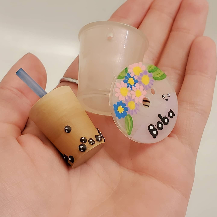 3D Printable Boba Tea Charm Keychain by Mochi3DPrints