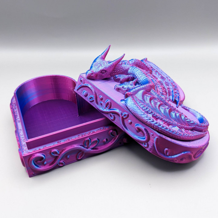 3D Printable Dragon Jewelry Box, Heart Box by Kirsten M