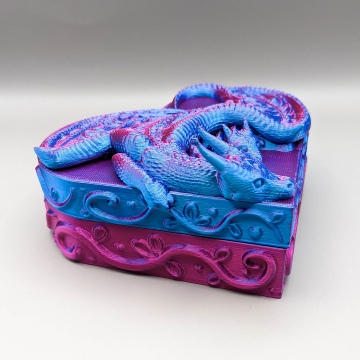3D Printable Dragon Jewelry Box, Heart Box by Kirsten M