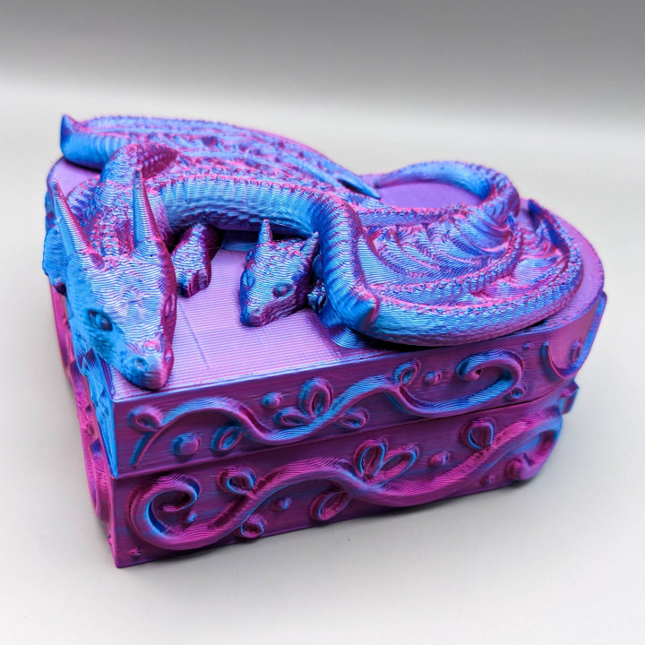 3D Printable Dragon Jewelry Box, Heart Box by Kirsten M