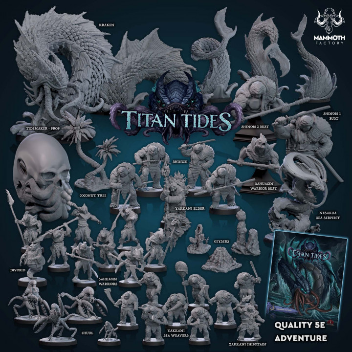 3D Printable Titan Tides Collection (+ 5e Adventure) by Mammoth Factory