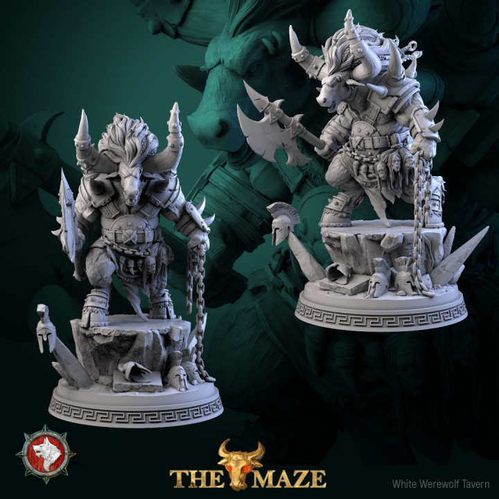 3D Printable Minotaur 32mm and 75mm heroic miniature pre-supported by ...
