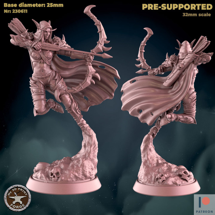 3D Printable Undead Elf Archer Leader Attack by My3DPrintForge