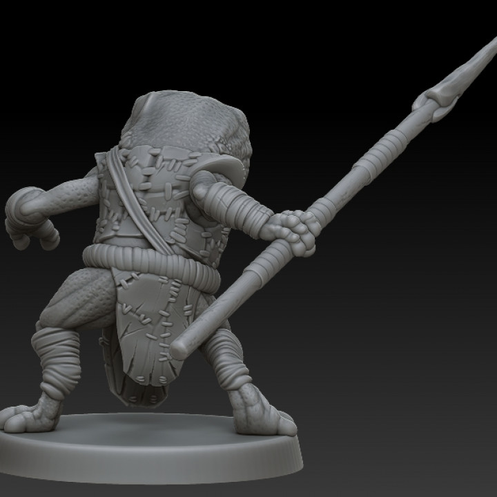 3D Printable Bullywug Warrior 03 by Wundervale Games