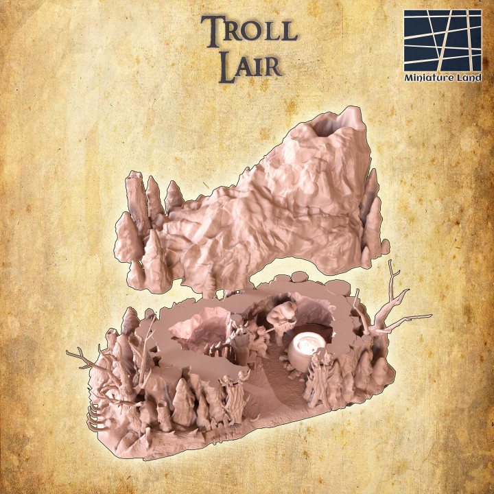 3D Printable Troll Lair - Tabletop Terrain - 28 MM by MiniatureLand