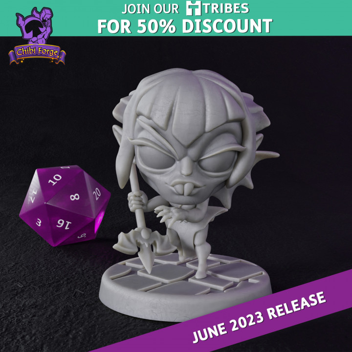 3D Printable Vampire with Spear - Chibi Forge by Titan Forge Miniatures