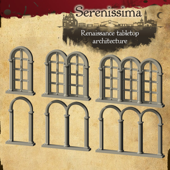 3D Printable Romanic Windows Set by Korhyl Miniatures