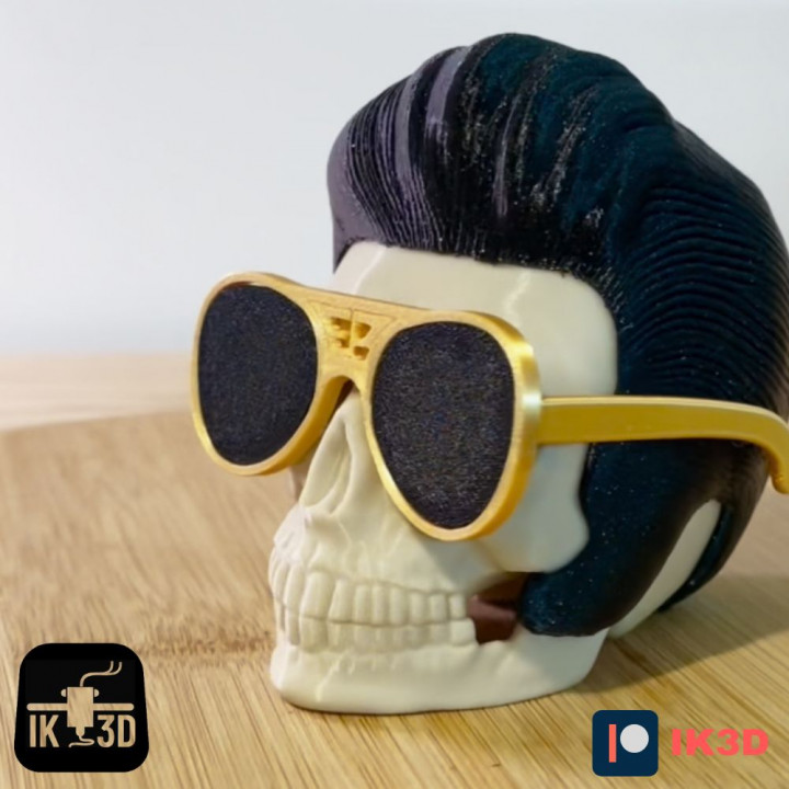 3D Printable Elvis Presley Skull - Color Print Multiparts by IK3D