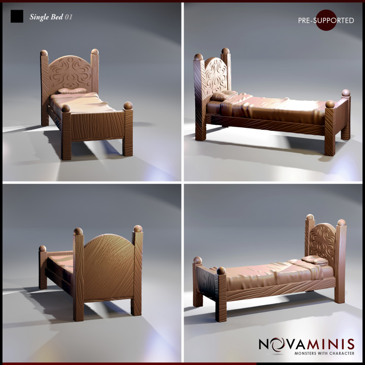 3D Printable Single Bed 01 by NovaMinis