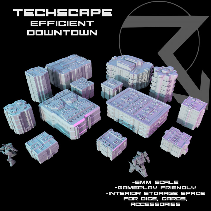 3D Printable TECHSCAPE - 6mm - Efficient Downtown (FREE) by Thunderhead Studio