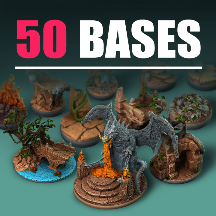3D Printable Fantasy Bases - 50 pc by SolGood Creations