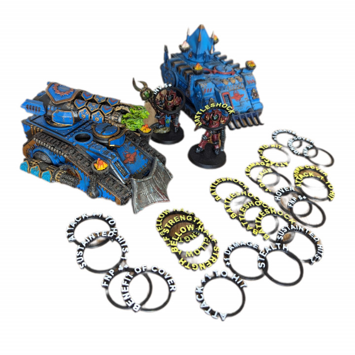 3D Printable 10th edition battle markers and condition tokens by Lex Addams