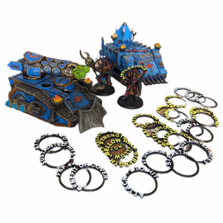 3D Printable 10th edition battle markers and condition tokens by Lex Addams