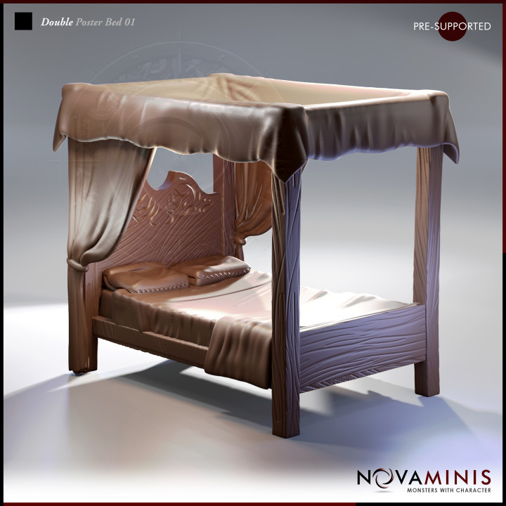 3D Printable Double Poster Bed 01 by NOVAMINIS