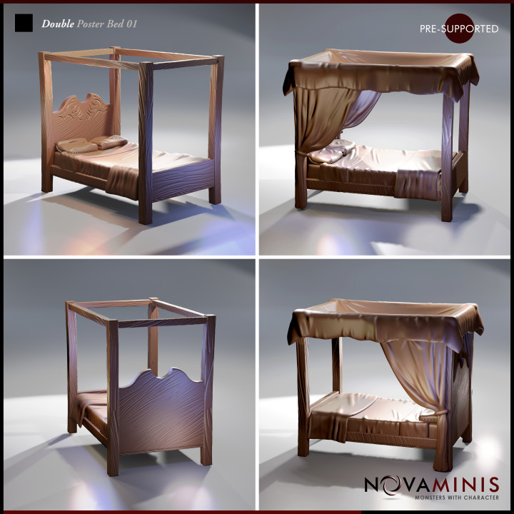 3D Printable Double Poster Bed 01 by NOVAMINIS