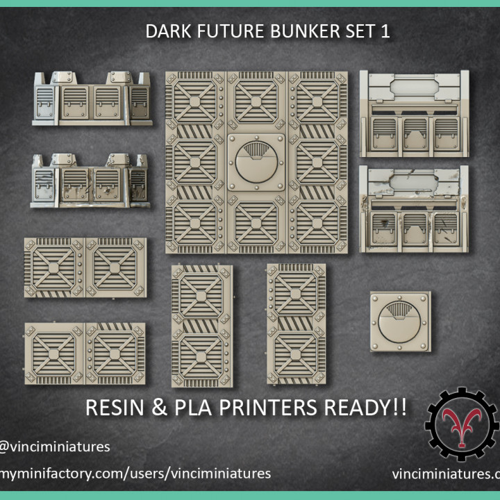 3D Printable DARK FUTURE BUNKER SET 1 by vinciminiatures