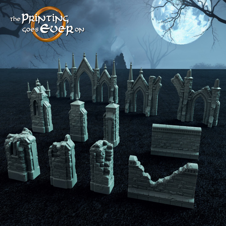 3D Printable Modular Cemetery Walls - Supportless Gothic Terrain by The ...