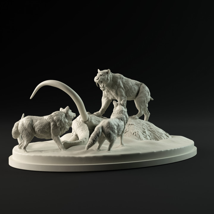 3D Printable Tar pit with Smilodon and Dire wolf 1-35 scale pre ...