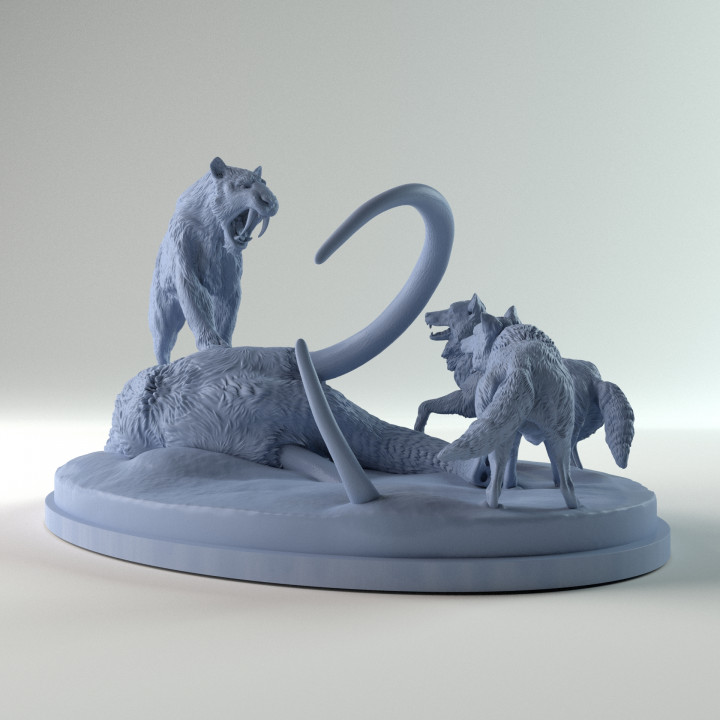 3D Printable Tar pit with Smilodon and Dire wolf 1-35 scale pre ...