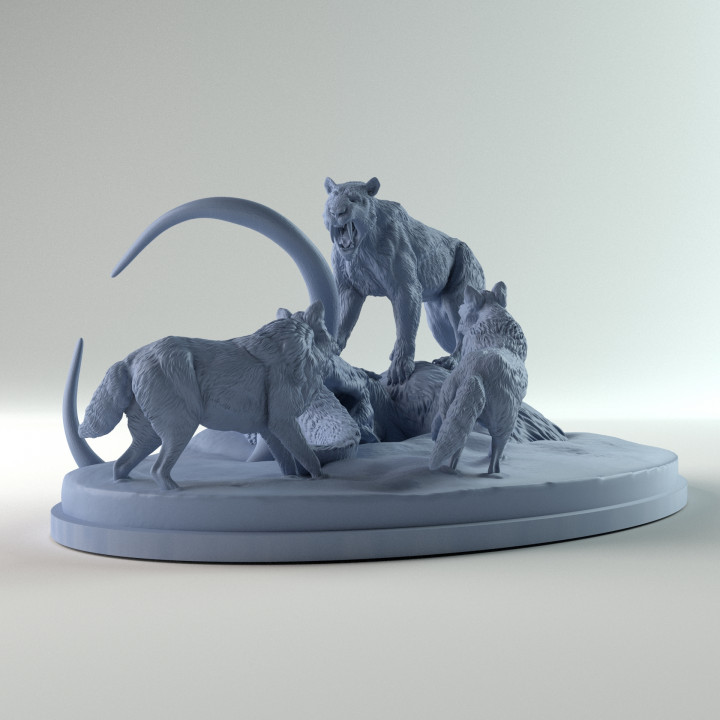 3D Printable Tar pit with Smilodon and Dire wolf 1-35 scale pre ...