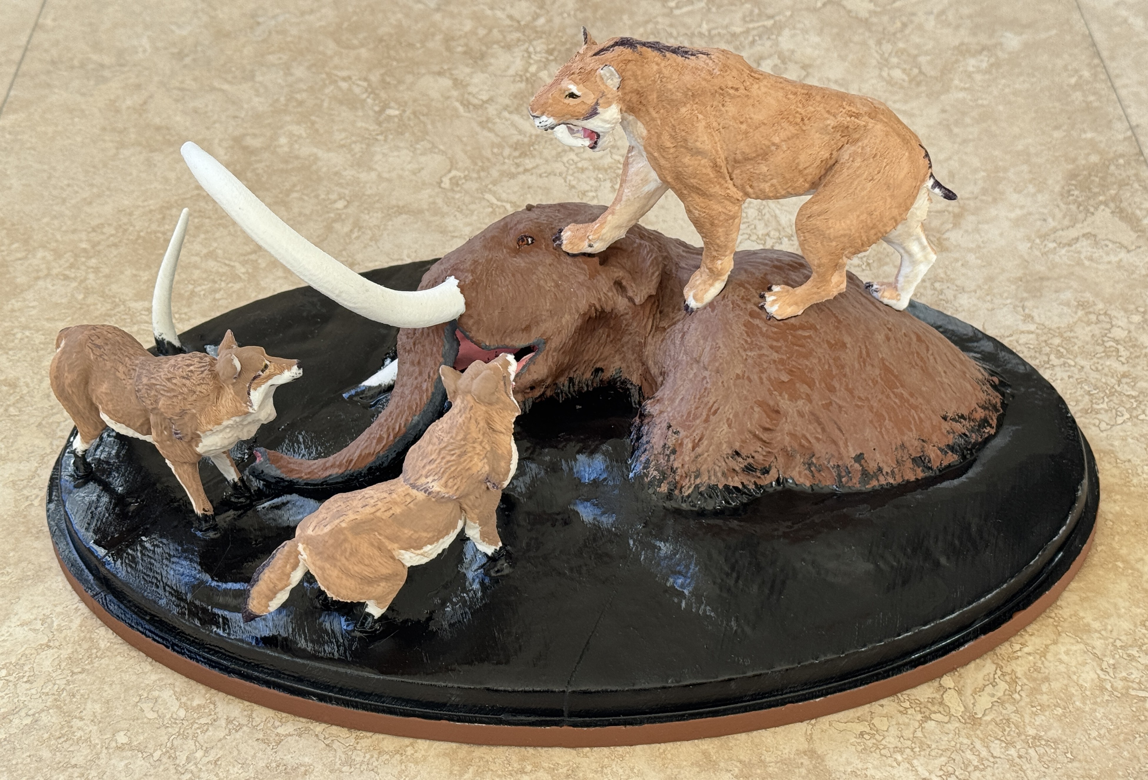3D Print of Tar pit with Smilodon and Dire wolf 1-35 scale pre-supported by RobertCMeyer