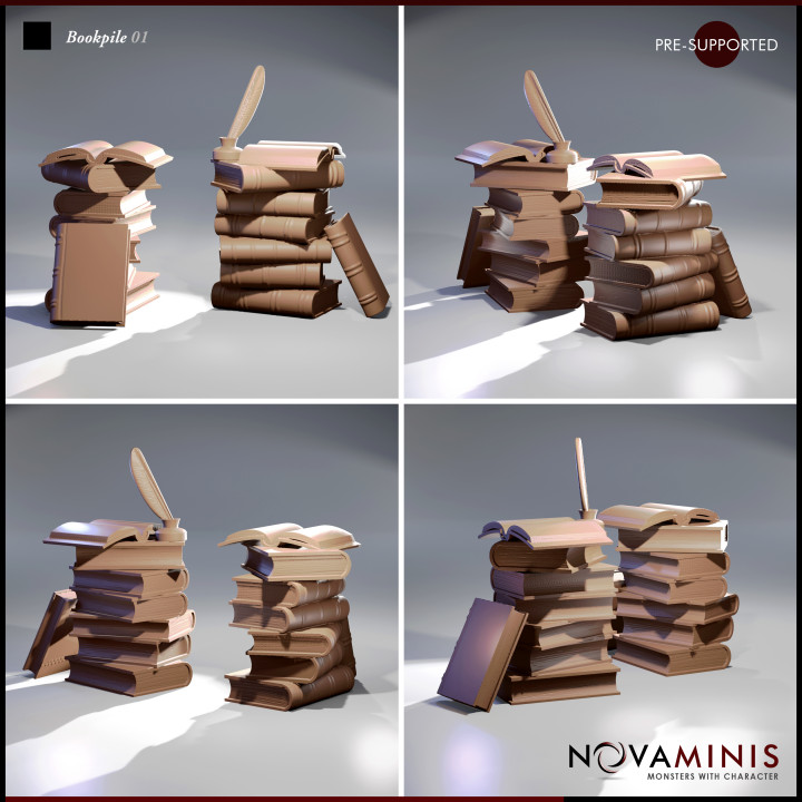 3D Printable Book Pile 01 by NovaMinis