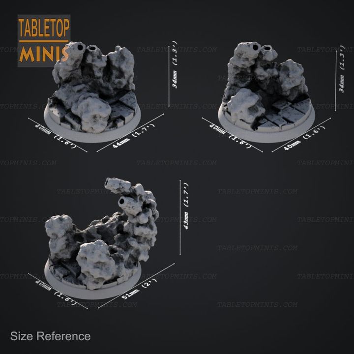 3D Printable Broken Tiles 40mm Smoke Bases for suppressing by TableTopMinis