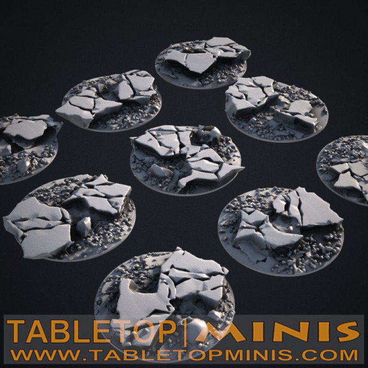 3D Printable Cracked Earth 28mm Bases Topper by TableTopMinis