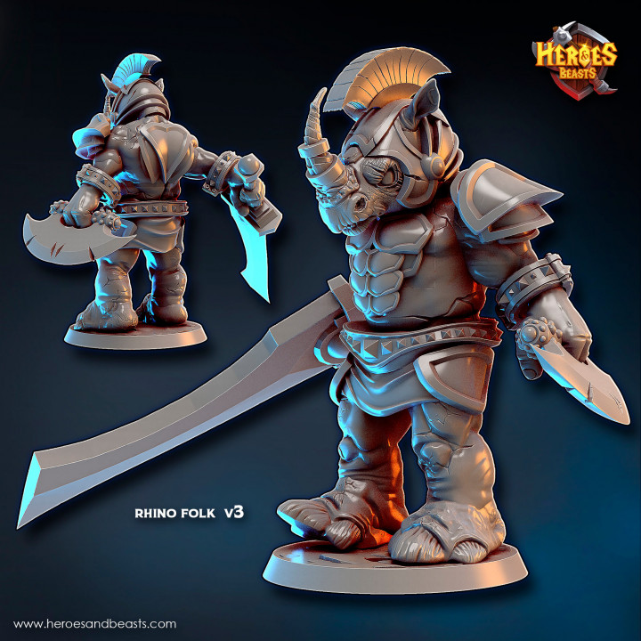 3D Printable rhino folk v3 by Heroes and Beasts