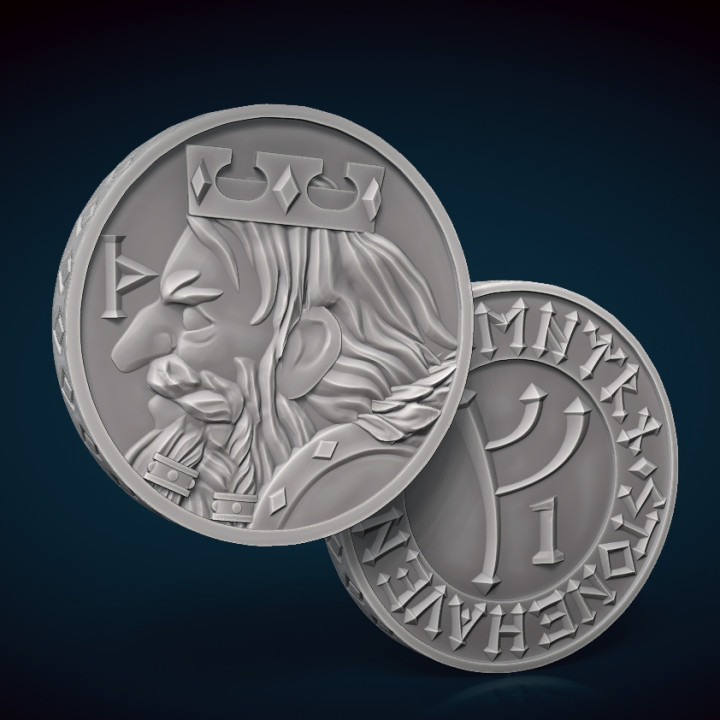 3D Printable Dwarven 1 gp Coin 32mm diameter FREE by Stonehaven Miniatures