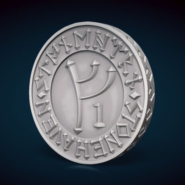 3D Printable Dwarven 1 gp Coin 32mm diameter FREE by Stonehaven Miniatures