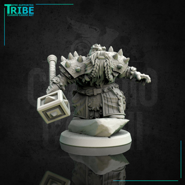 3D Printable (0151) Male dwarf warrior viking with an armor and two hands hammer by Claudio ...