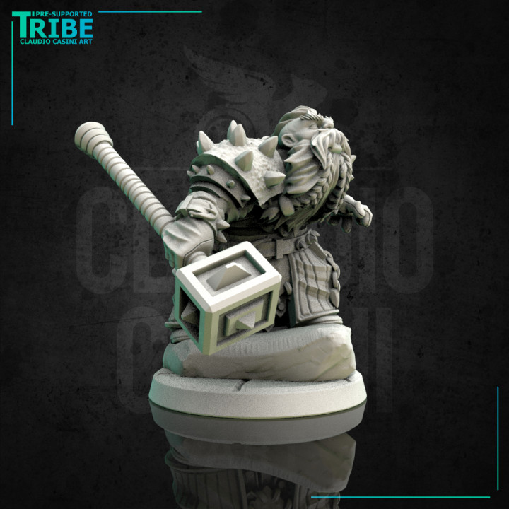 3D Printable (0151) Male dwarf warrior viking with an armor and two hands hammer by Claudio ...