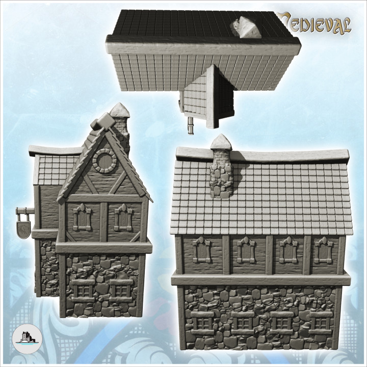 3D Printable Medieval store with stone base and storey (8) - Medieval ...