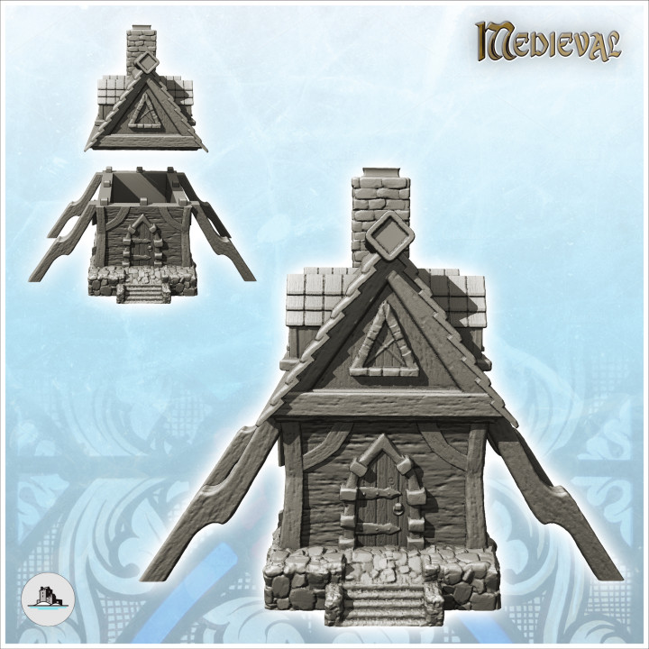 3D Printable Medieval house with wooden buttresses and stone platform ...