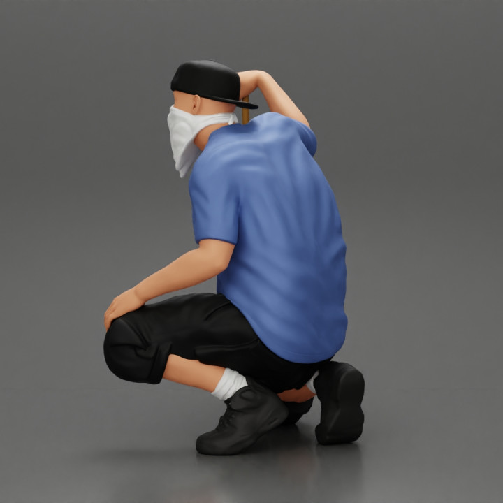 3D Printable gangster homie in mask sitting holding a baseball bat by ...