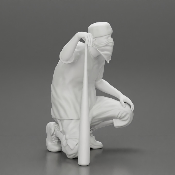 3D Printable gangster homie in mask sitting holding a baseball bat by ...