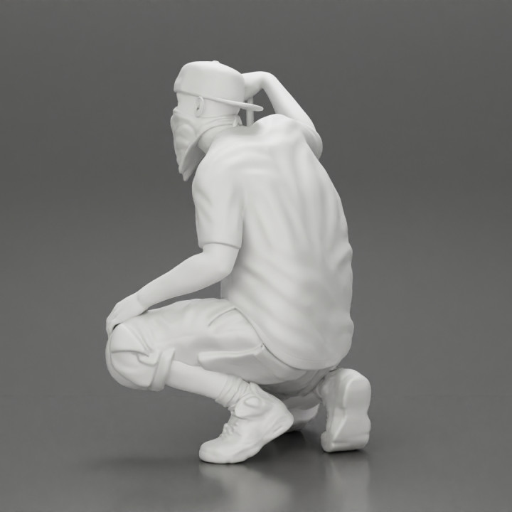 3D Printable gangster homie in mask sitting holding a baseball bat by ...