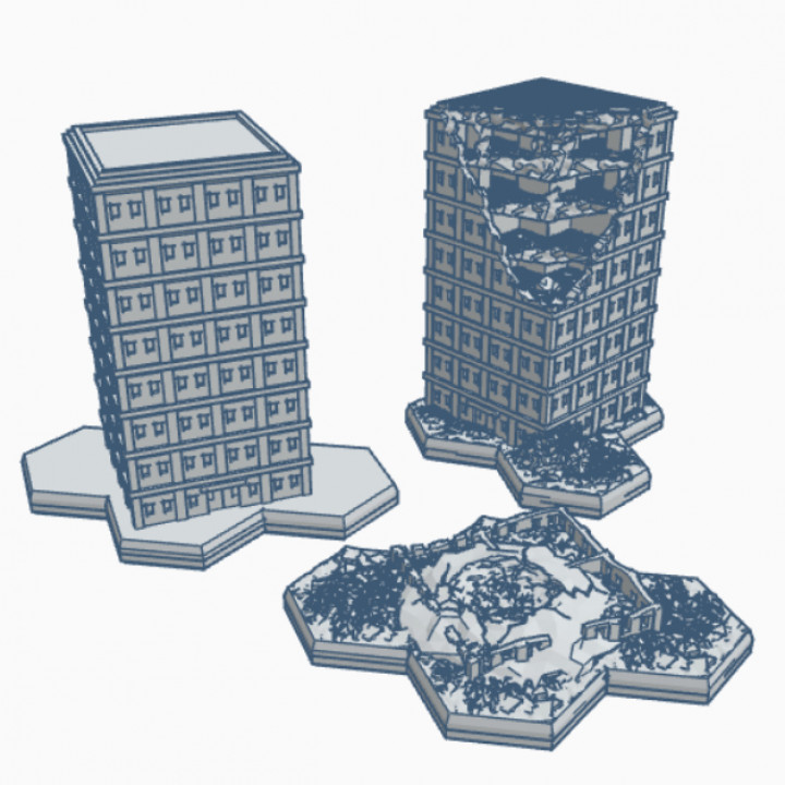 3D Printable Modern Building with Hex Base 3 Three Stage Bundle Pack by ...