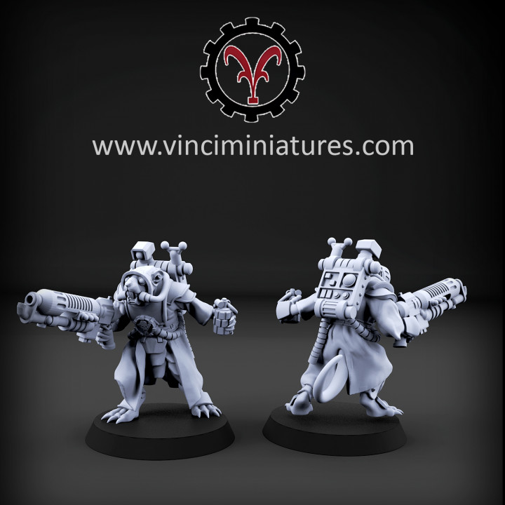 3D Printable DARK FUTURE TECH RATS SET 2 by vinciminiatures